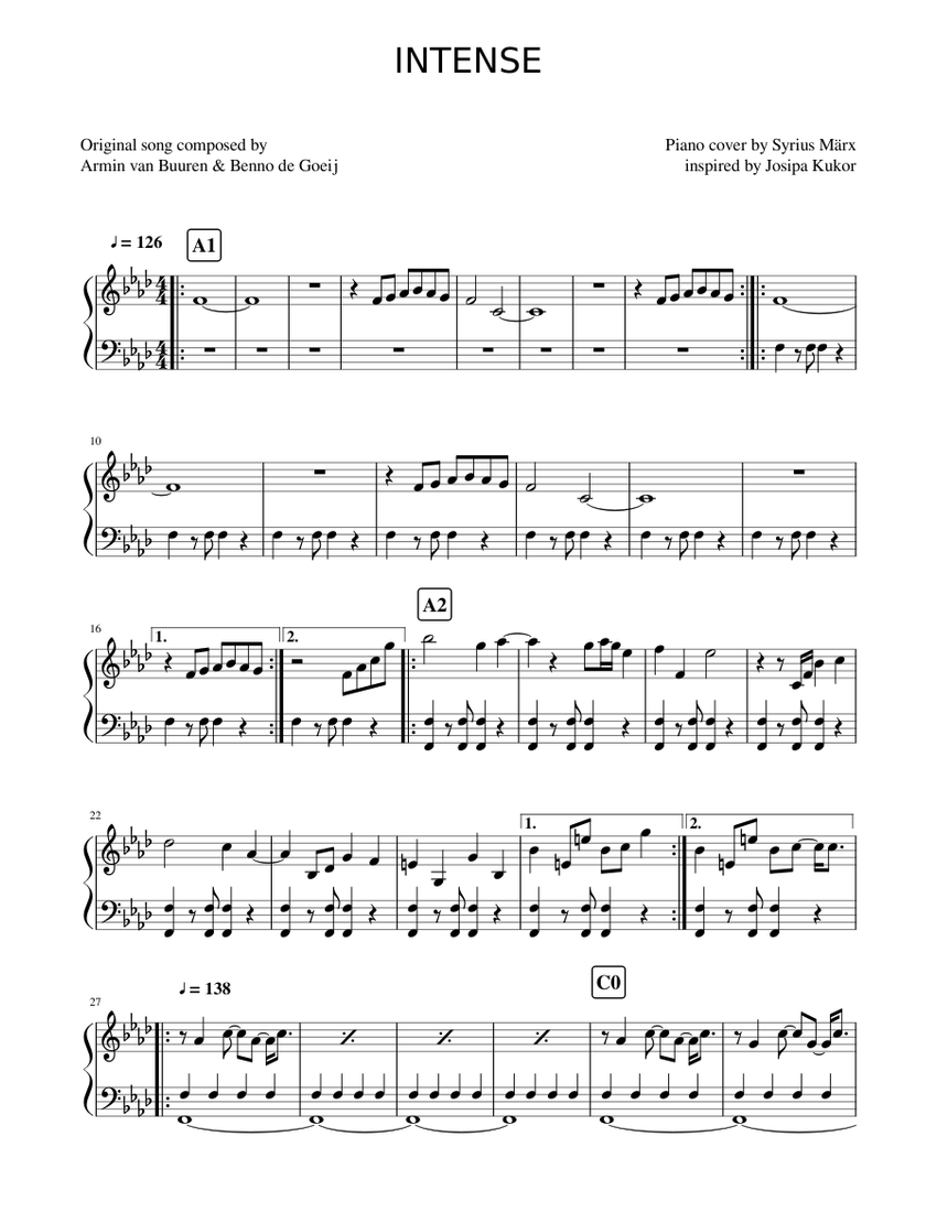 Intense - Armin Van Buuren Sheet Music with Chords for Piano (Solo ...