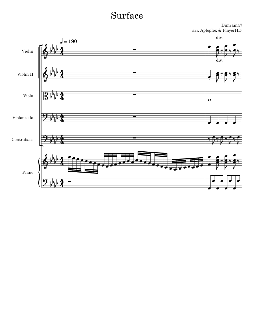 Surface – Dimrain47 (orchestrated by PlayerHD) Sheet music for Piano ...