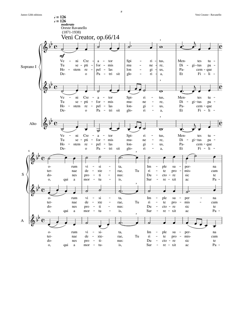 Veni Creator, op.66/14 - Oreste Ravanello Sheet music for Alto ...