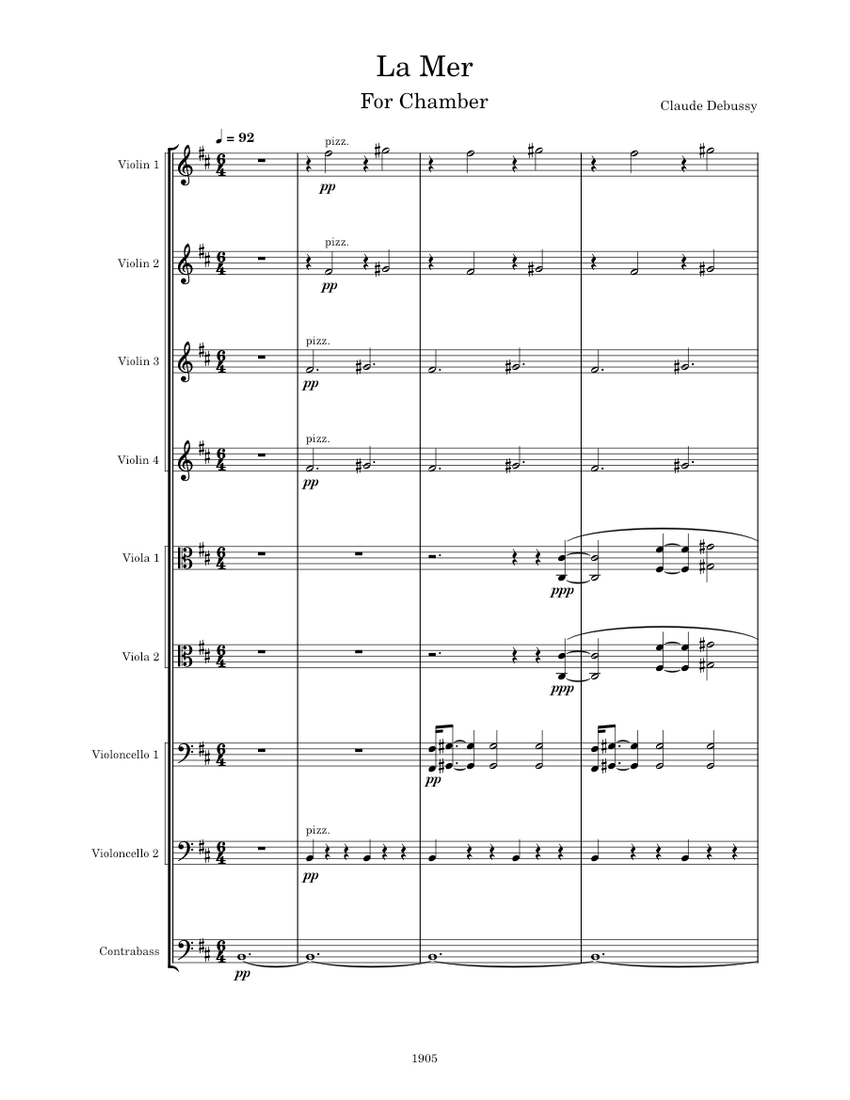 La mer – Claude Debussy Sheet music for Contrabass, Violin, Viola ...