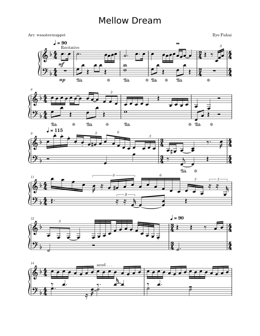 Mellow Dream - Ryo Fukui Sheet Music for Piano (Solo) | MuseScore.com