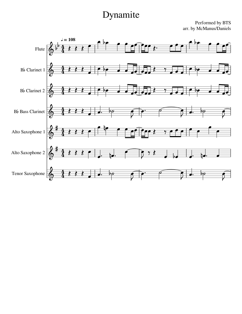 DYNAMITE Sheet music for Flute, Clarinet in b-flat, Clarinet bass ...