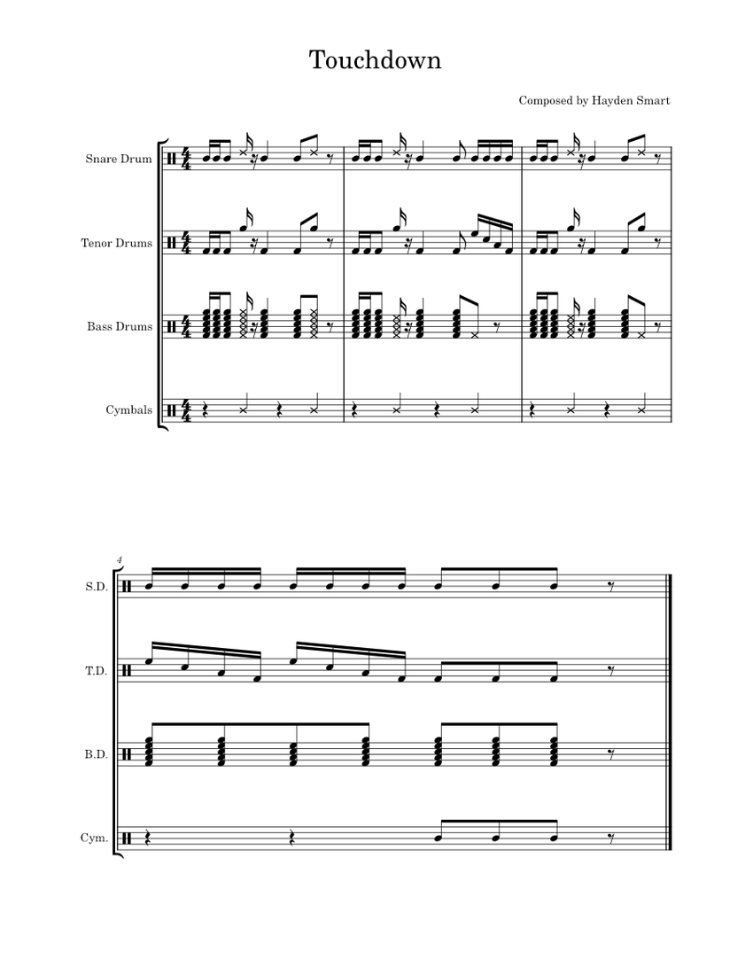 Touchdown - Cadence Sheet music for Snare drum, Crash, Tenor drum, Bass ...