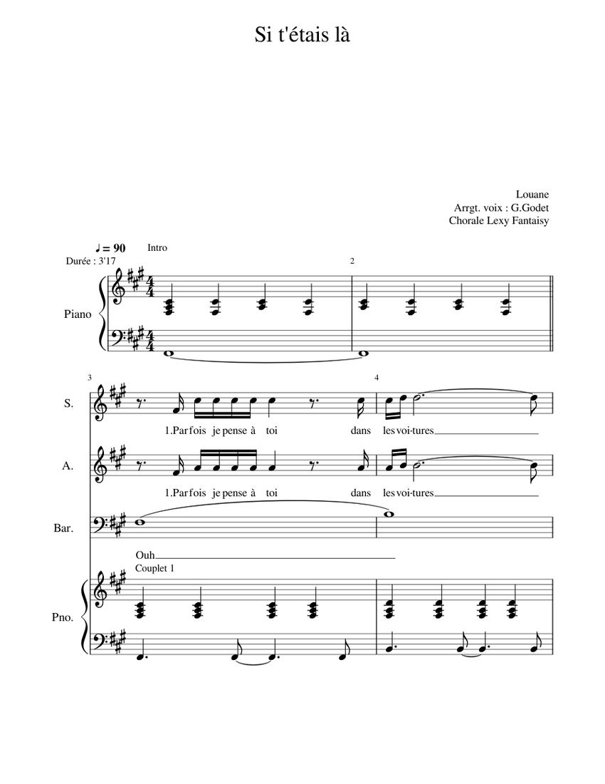 Si t'étais là Sheet Music for Piano, Soprano, Alto, Baritone (Mixed ...