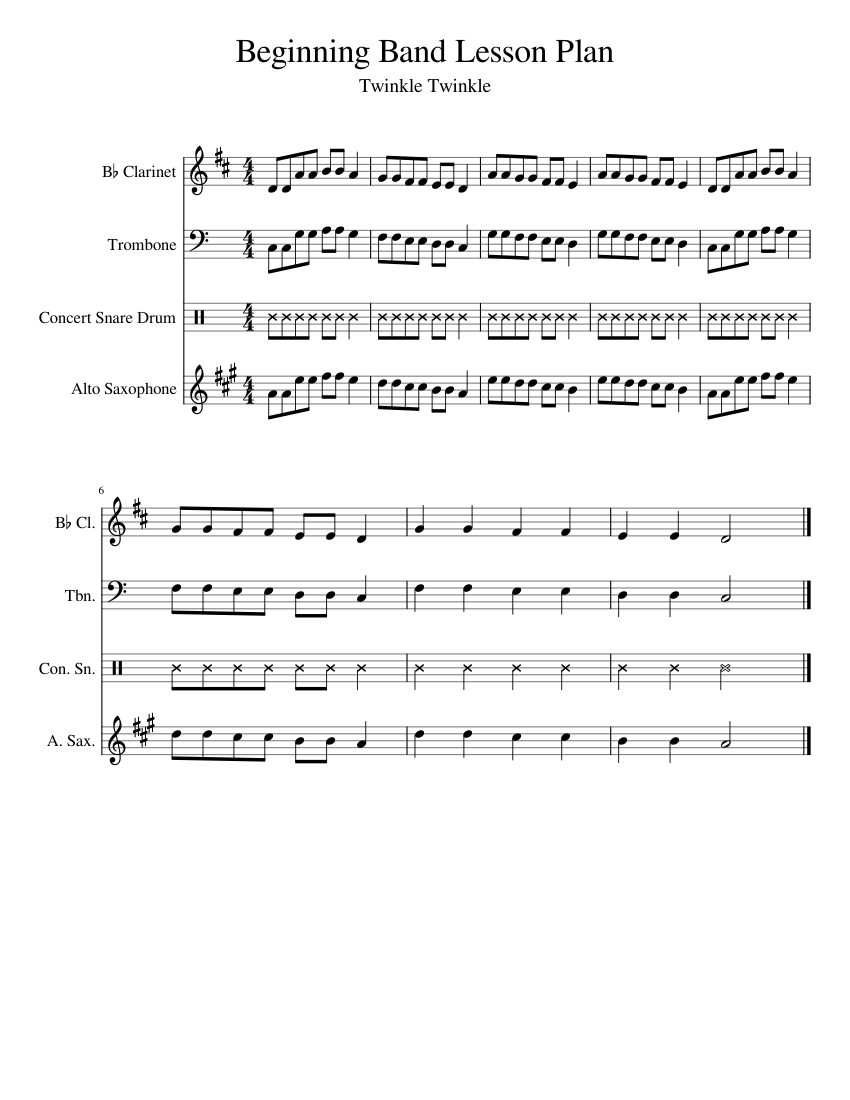 Beginning Band Lesson Plan Sheet music for Trombone, Clarinet in b-flat ...