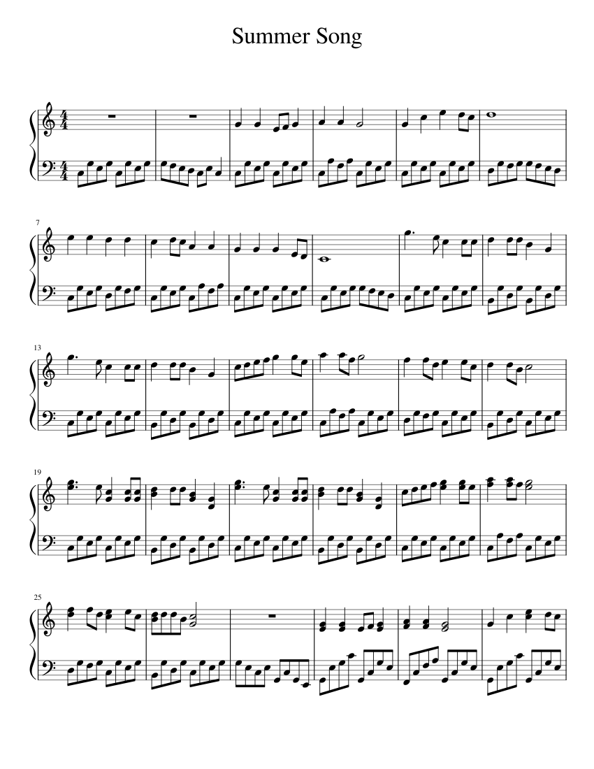 Summer Song Sheet music for Piano (Solo) Easy | Musescore.com