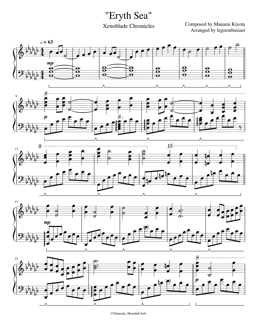 Xenoblade Chronicles - Eryth Sea Sheet Music for Piano (Solo ...