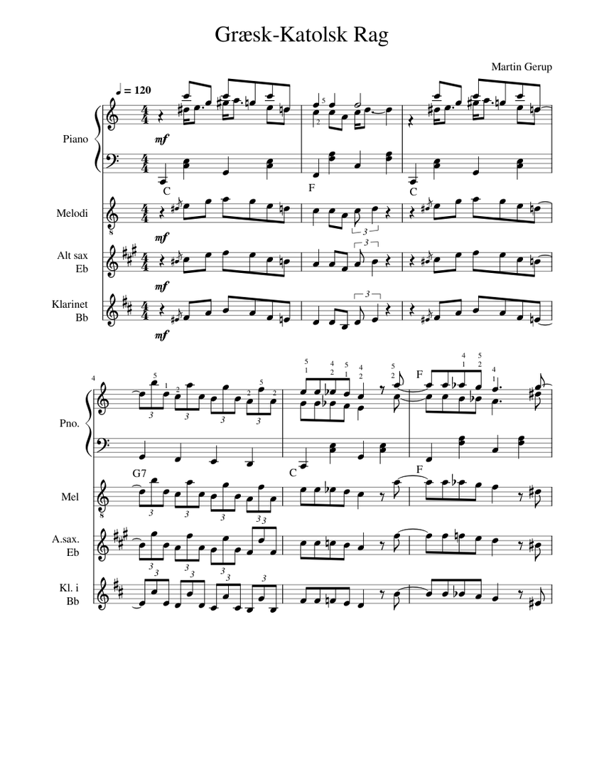 Græsk-Katolsk Rag Sheet music for Piano, Clarinet in b-flat, Saxophone ...