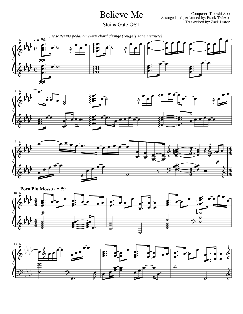 Believe Me Sheet Music for Piano (Solo) | MuseScore.com