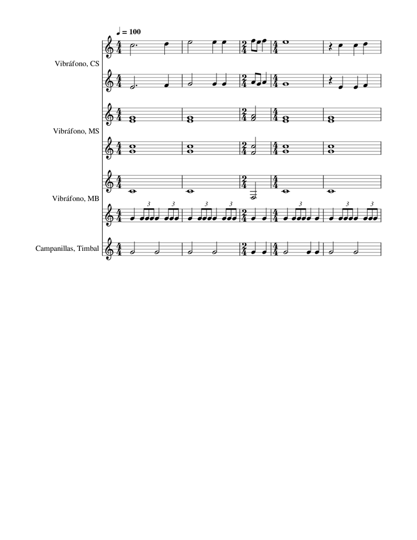 tambor Sheet music for Vibraphone, Handbells (Percussion Quartet ...