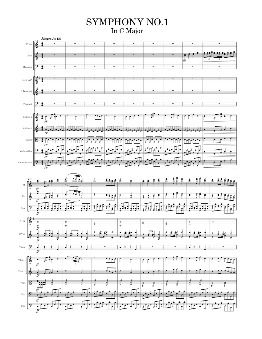 SYMPHONY NO.1 IN C MAJOR Sheet music for Flute, Oboe, Bassoon, French ...