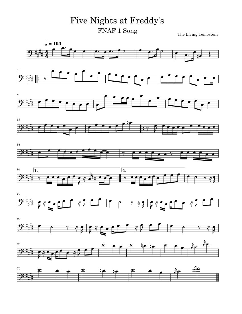 Five Nights At Freddy's – The Living Tombstone Sheet music for Trombone ...