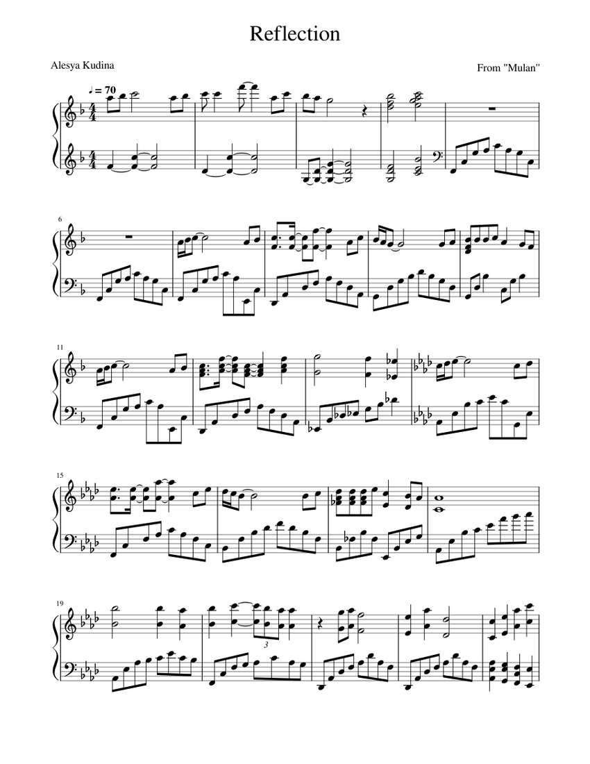 Reflection Sheet Music for Piano (Solo) | MuseScore.com