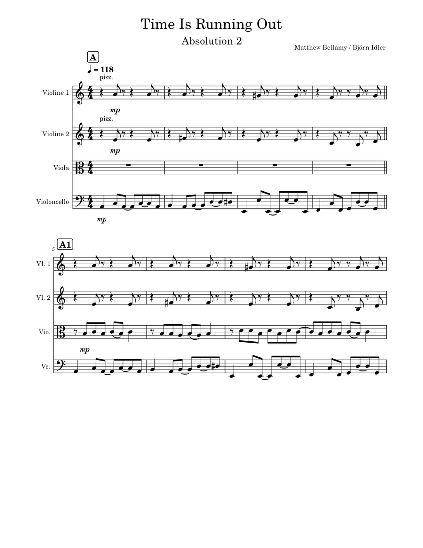 Muse - Time Is Running Out Sheet Music for Violin, Viola, Cello (String ...