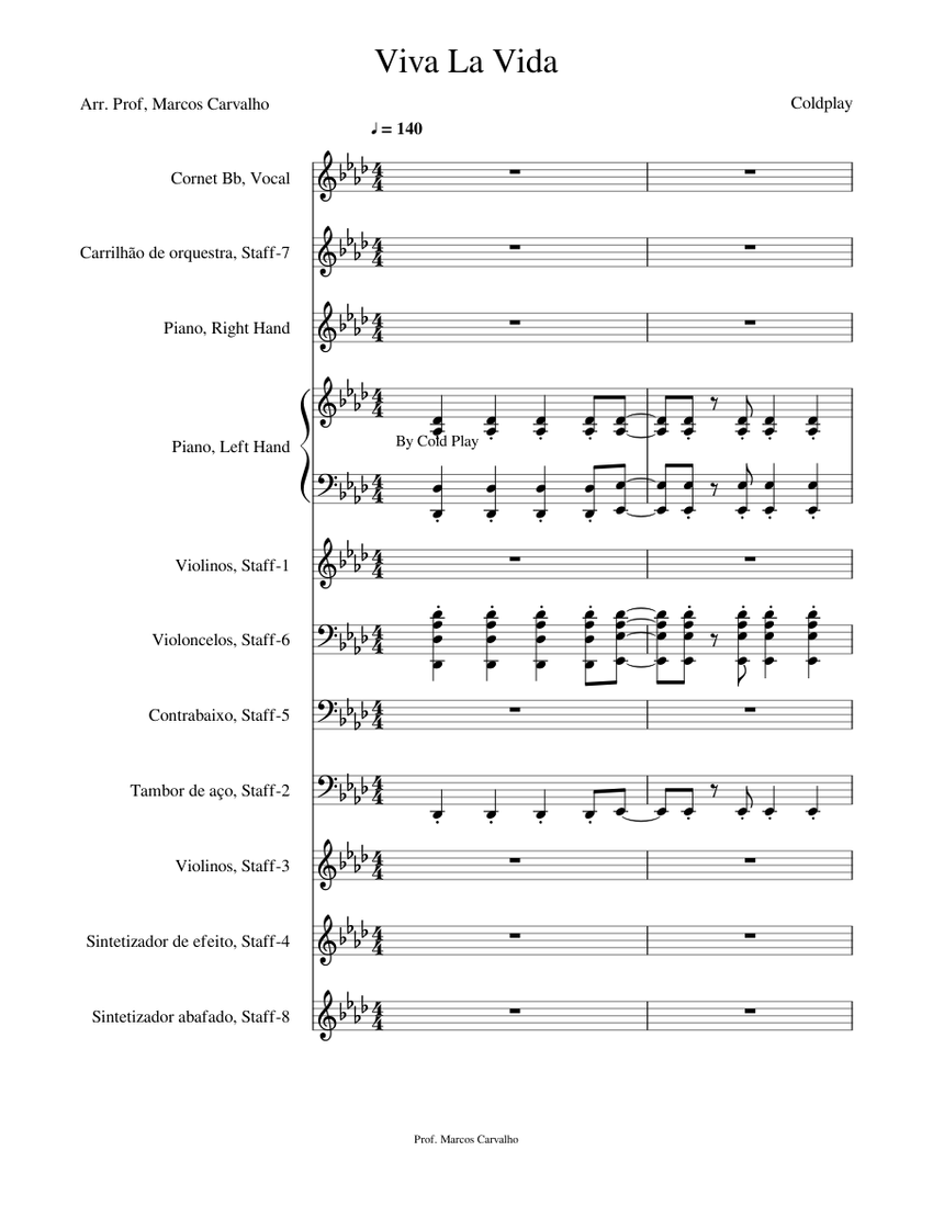 Viva La Vida Sheet Music for Piano, Cornet, Bass guitar, Strings group ...