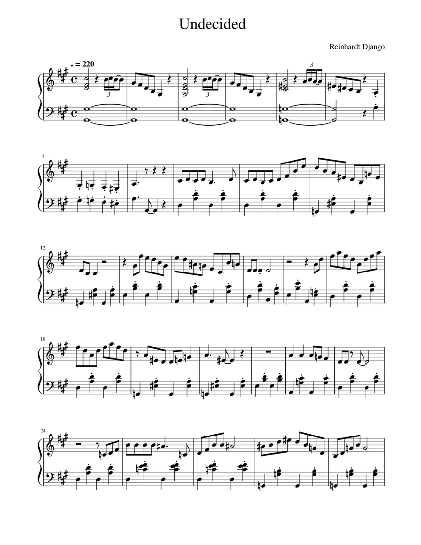 Undecided Reinhardt Django Sheet music for Piano (Solo) | Musescore.com
