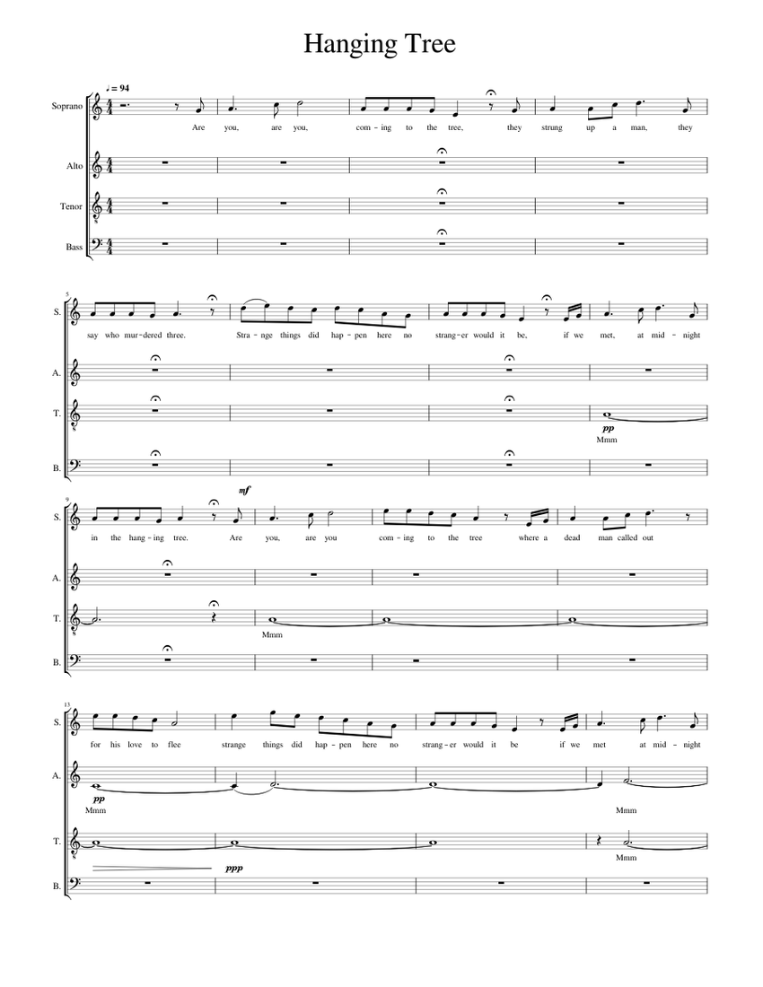 Hanging Tree Sheet Music for Soprano, Alto, Tenor, Bass voice (A ...