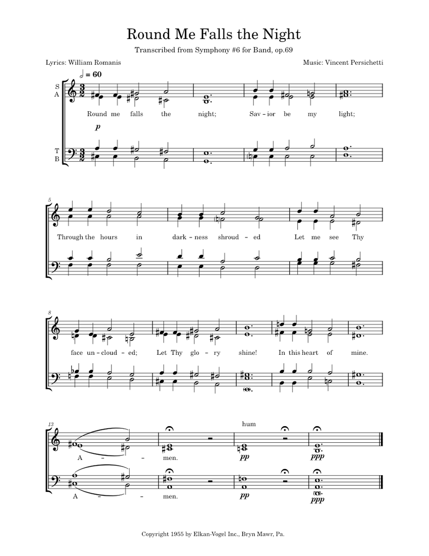 Round Me Falls the Night (Persichetti) Sheet Music for Female, Male ...