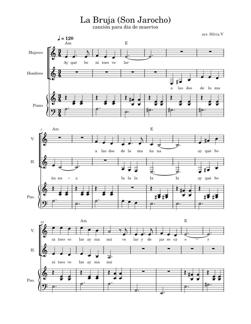 La bruja – Dominio popular Sheet music for Piano, Female, Male (Choral ...