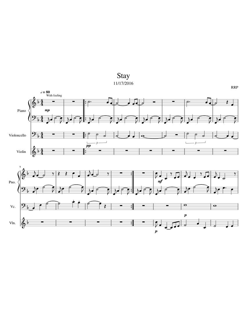 Stay Sheet music for Piano, Violin, Cello (Mixed Trio) | Musescore.com