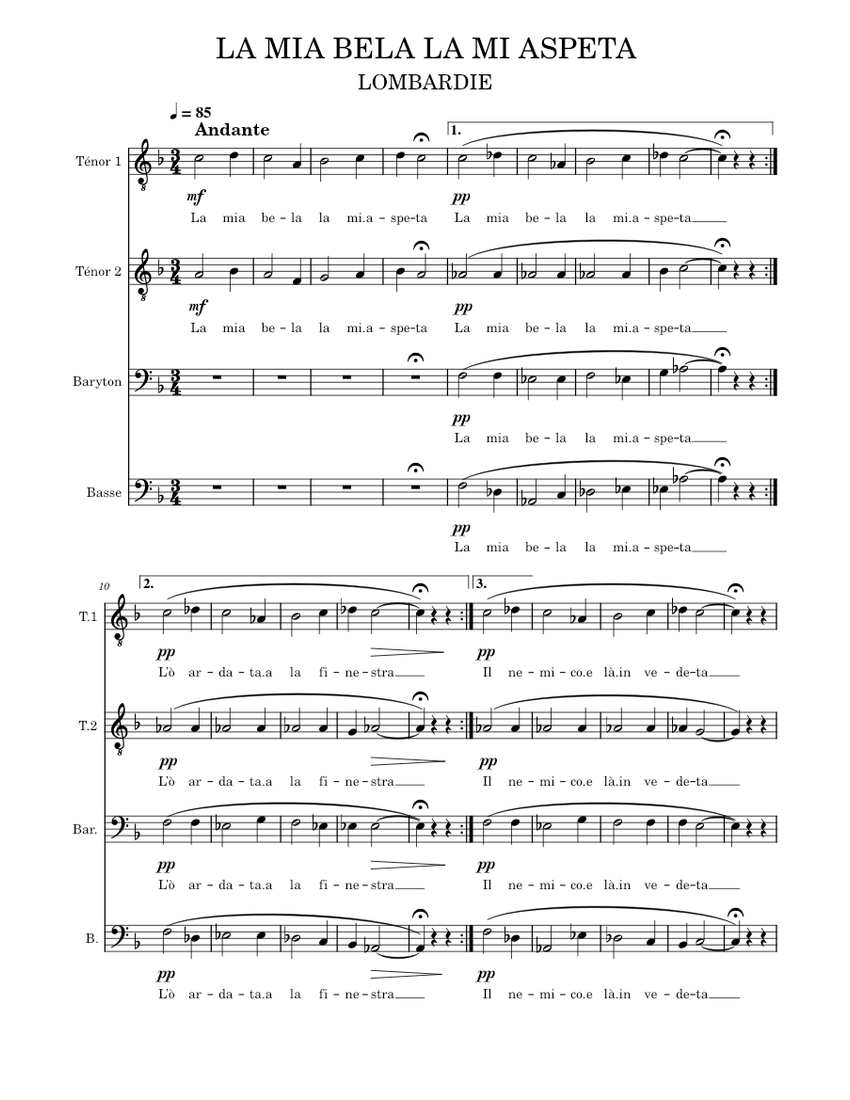 La mia bela la mi aspeta – Misc Traditional Sheet Music for Tenor, Bass ...