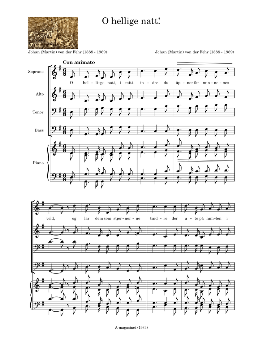 O hellige natt Sheet Music for Piano, Soprano, Alto, Tenor & more instruments (SATB) | MuseScore.com
