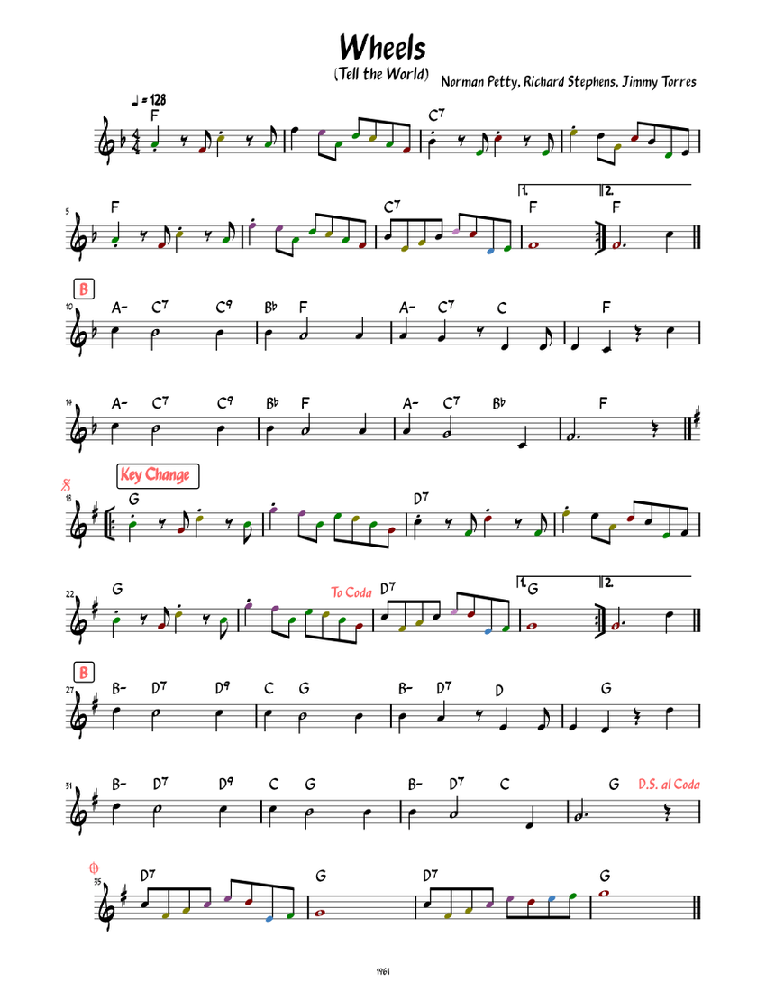 Wheels (Lead Sheet) Sheet Music with Chords for Piano (Solo) easy ...