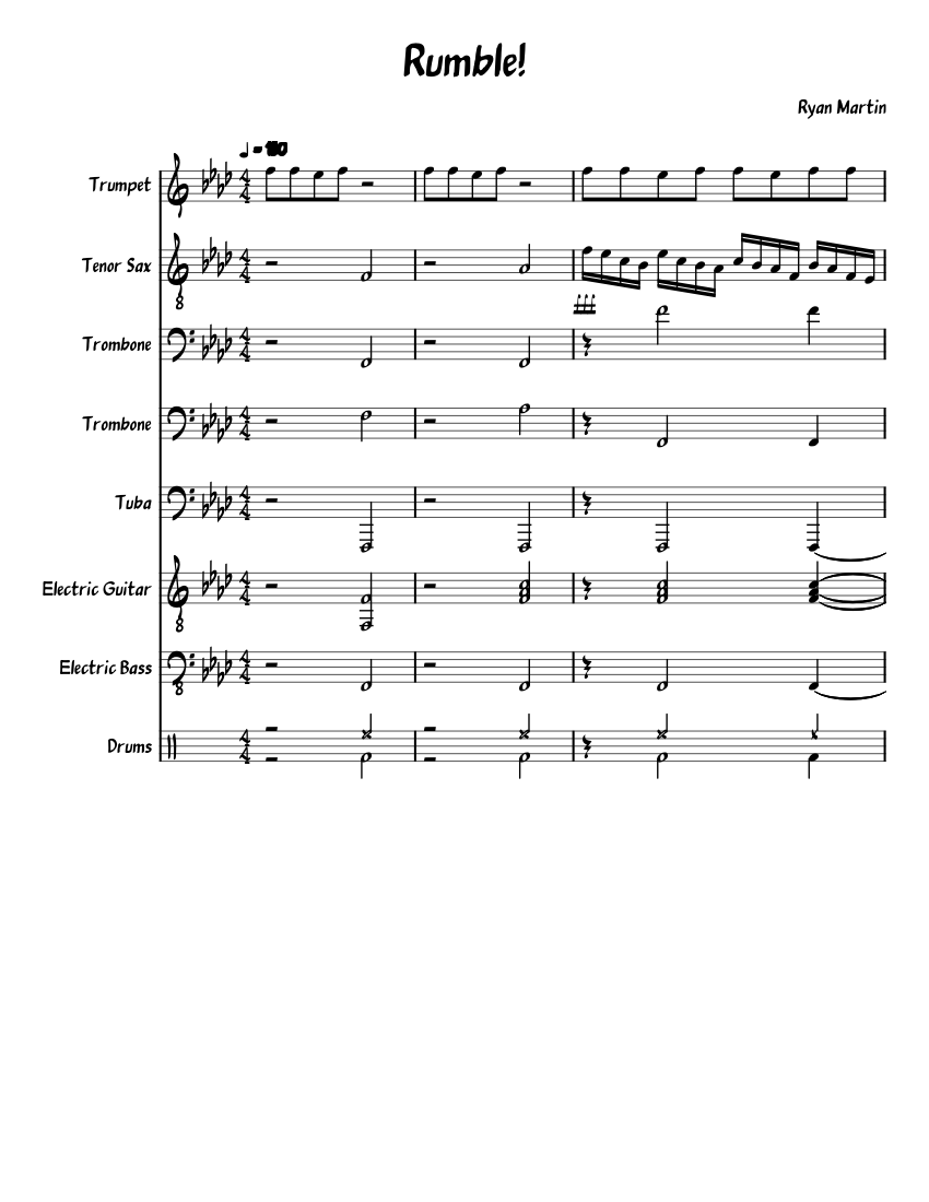 Rumble! Sheet music for Trombone, Tuba, Saxophone tenor, Trumpet in b ...