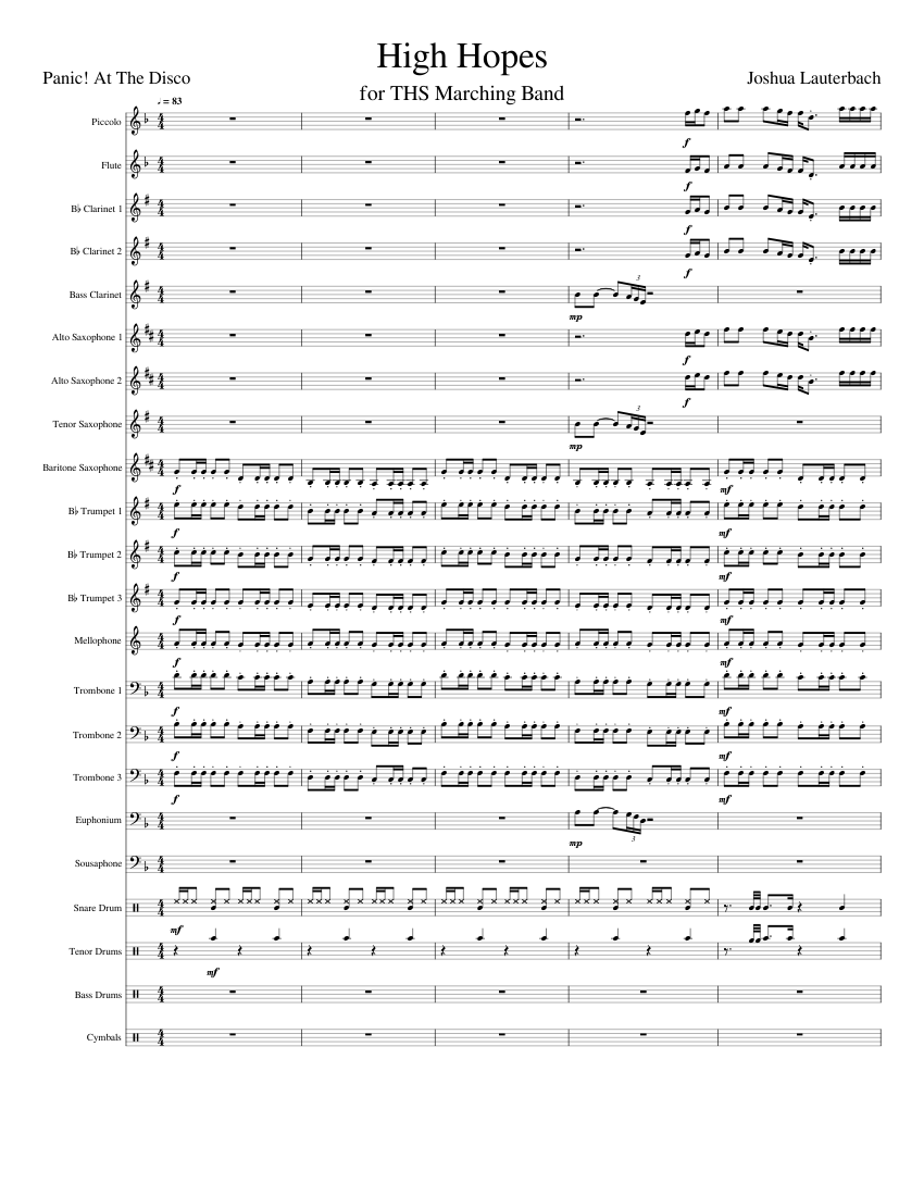 High Hopes Sheet music for Trombone, Euphonium, Mellophone, Flute piccolo & more instruments ...