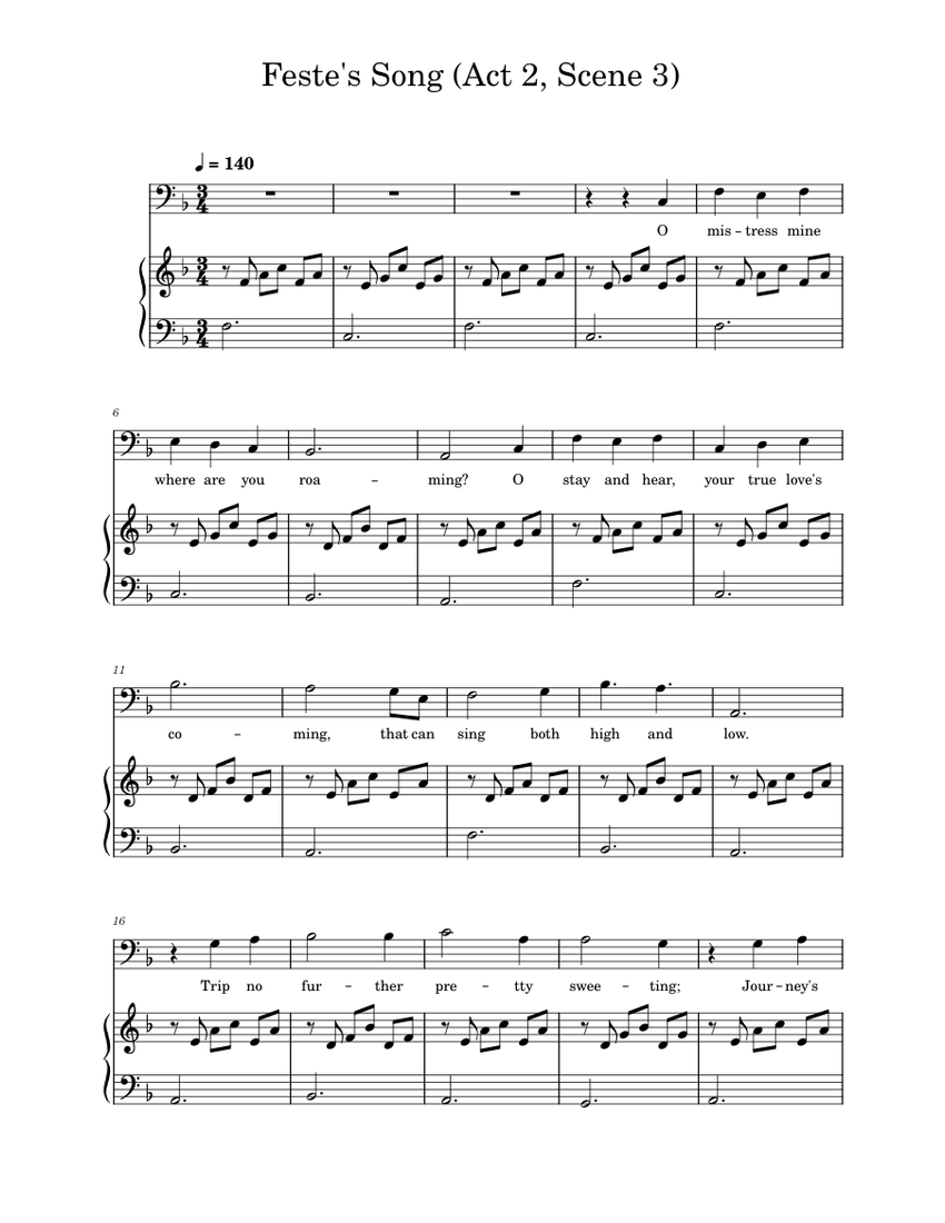 Feste's Song (Act 2, Scene 3) Sheet music for Piano, Vocals (Solo ...