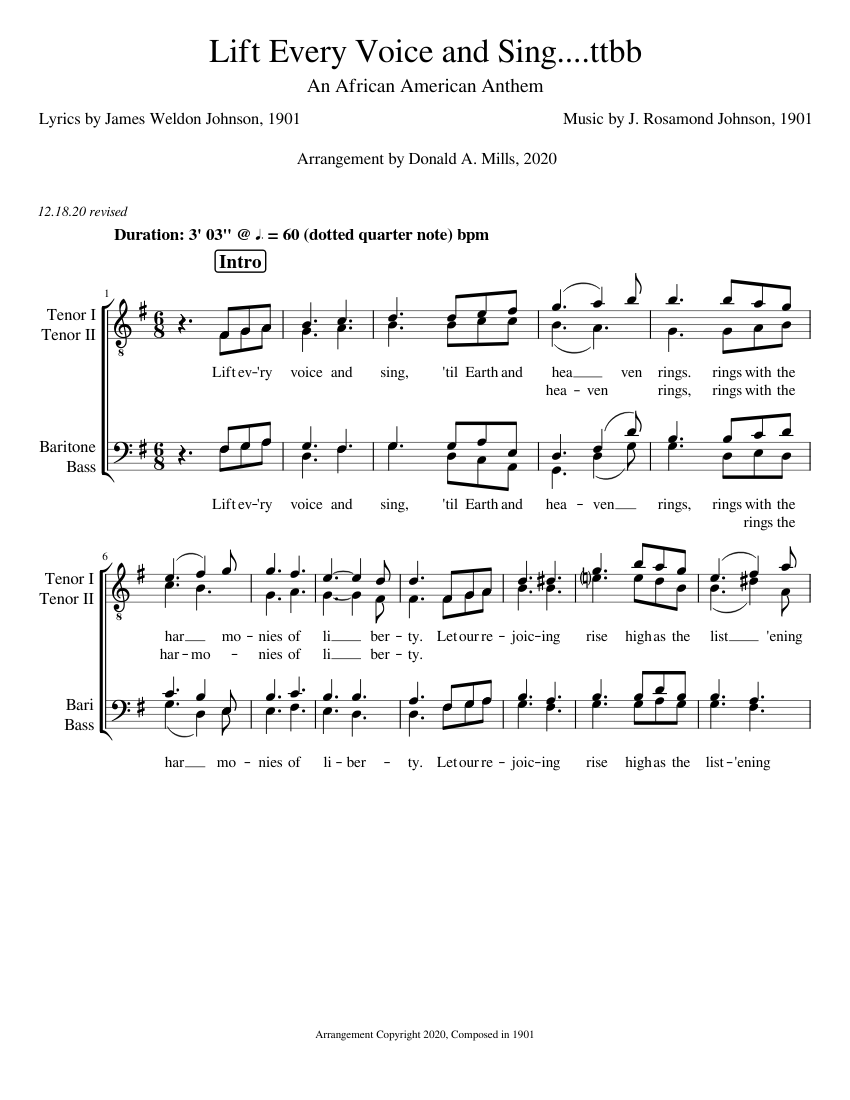 Lift Every Voice and Sing....ttbb Sheet music for Tenor, Bass voice ...