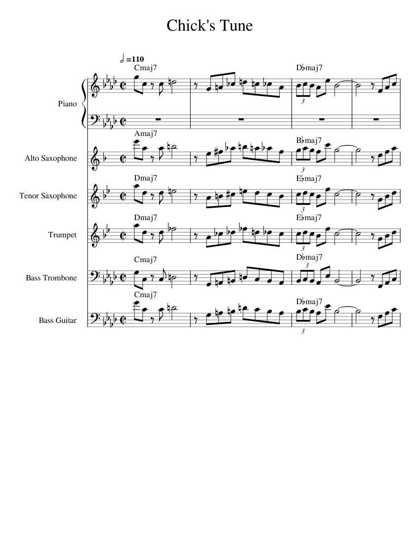 Chick's Tune – Chick Corea Sheet Music with Chords for Piano, Trombone bass, Saxophone alto ...