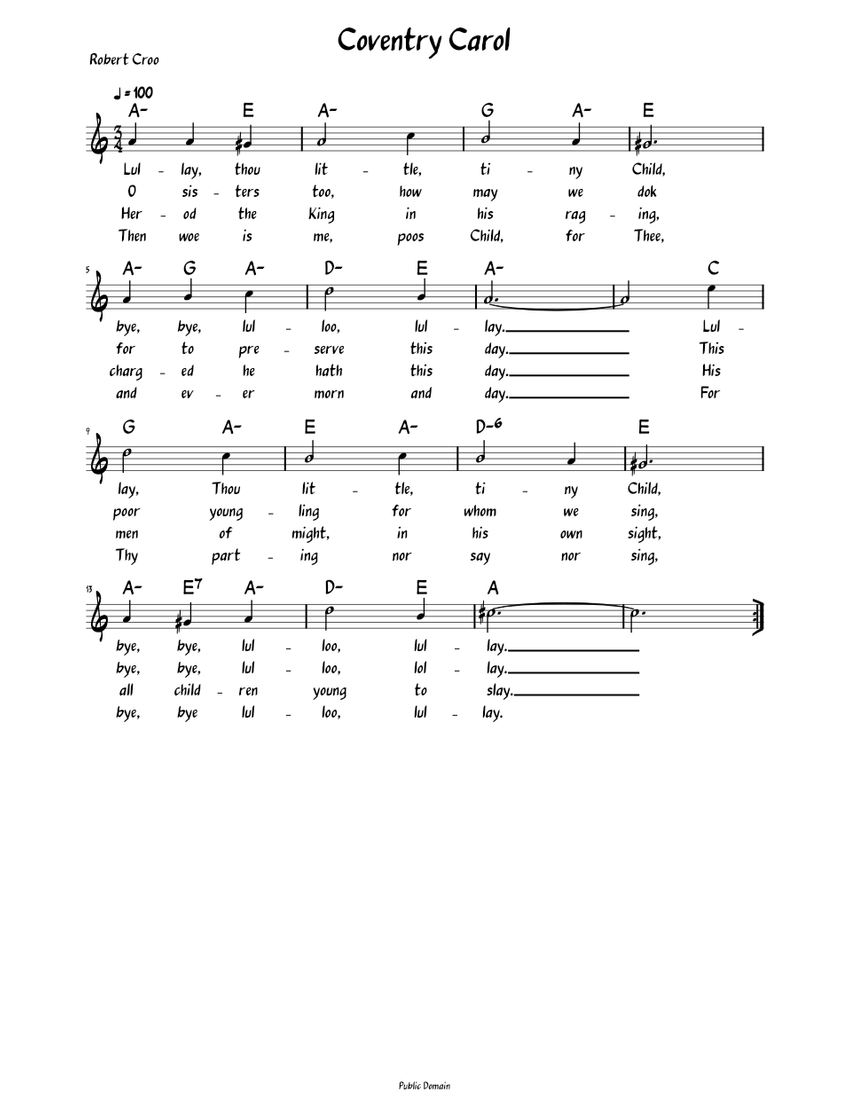 Coventry Carol (Lead sheet with lyrics ) Sheet Music with Chords for ...