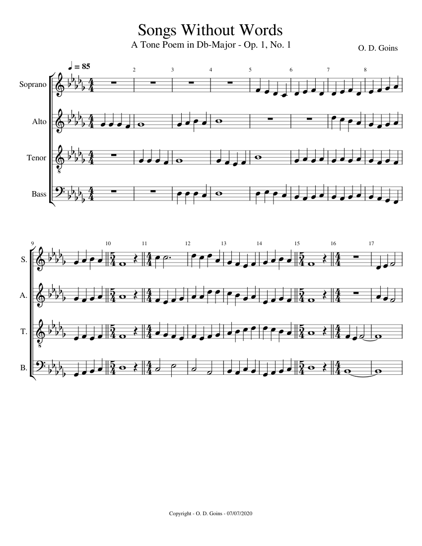 Songs Without Words Op 1 No 1 Sheet music for Soprano, Alto, Tenor ...
