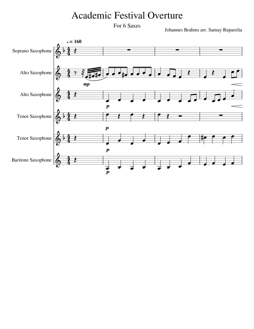 Academic Festival Overture for Sax Ensemble *In Progress* Sheet music ...