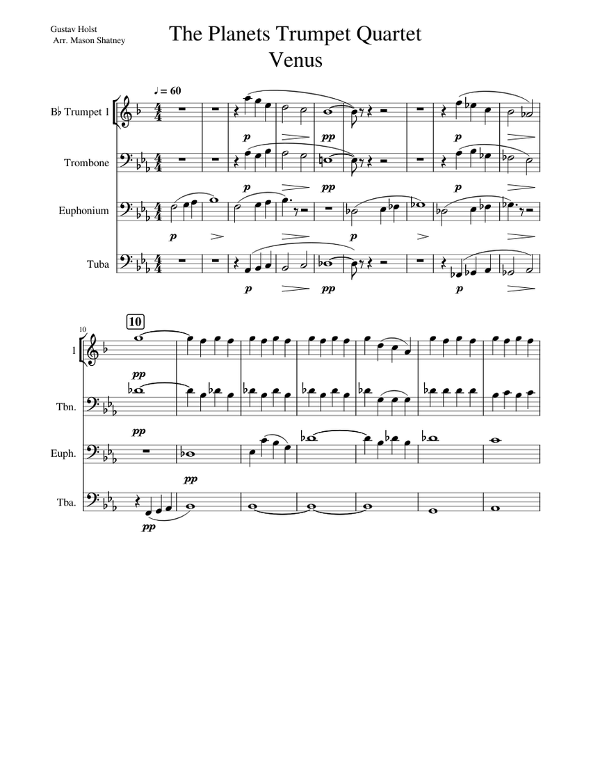 Venus the Bringer of Peace Sheet Music for Trombone, Euphonium, Tuba ...