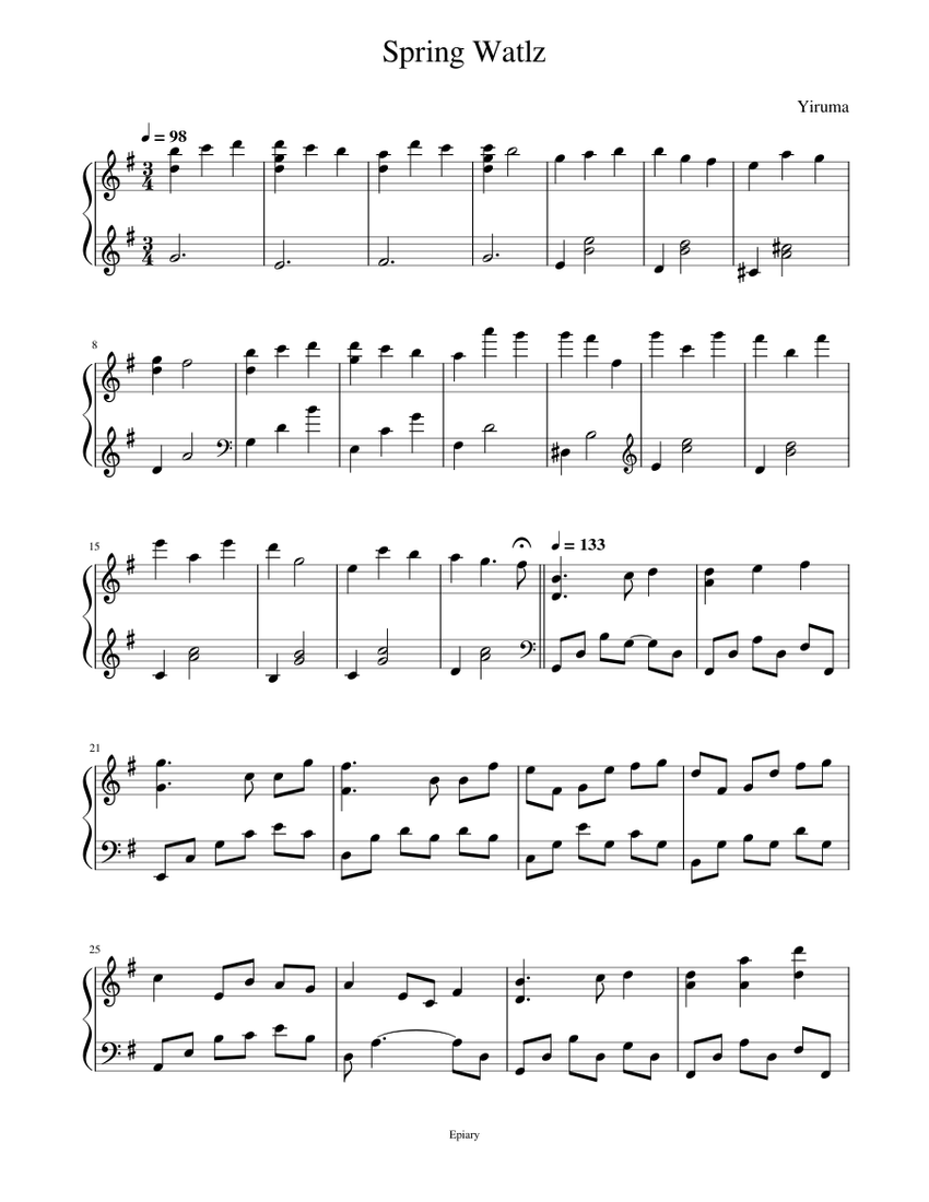 "Spring Waltz" - Yiruma by Epiary Sheet Music for Piano (Solo ...