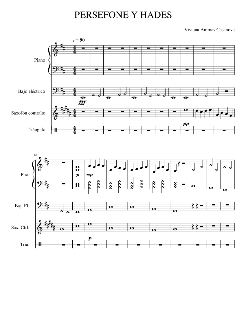 PERSEFONE Y HADES Sheet music for Piano, Saxophone alto, Bass guitar ...
