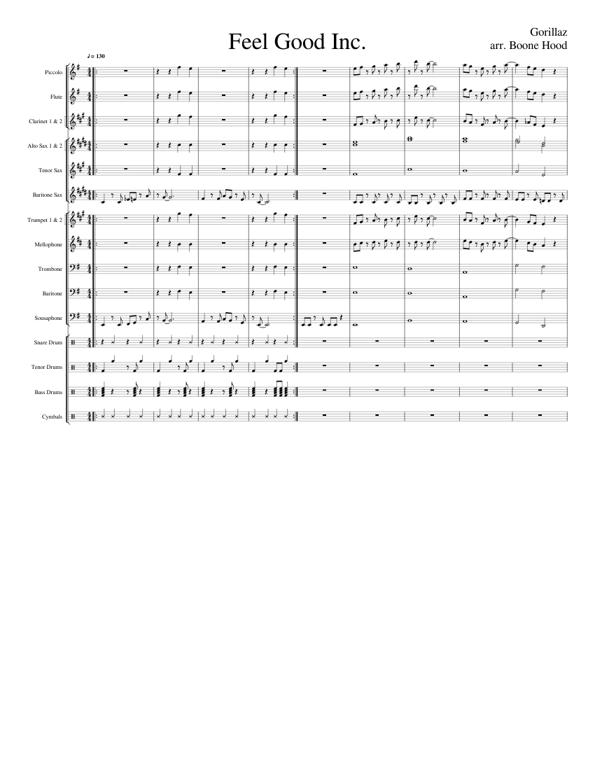Feel Good Inc Sheet music for Trombone, Tuba, Flute piccolo, Flute ...