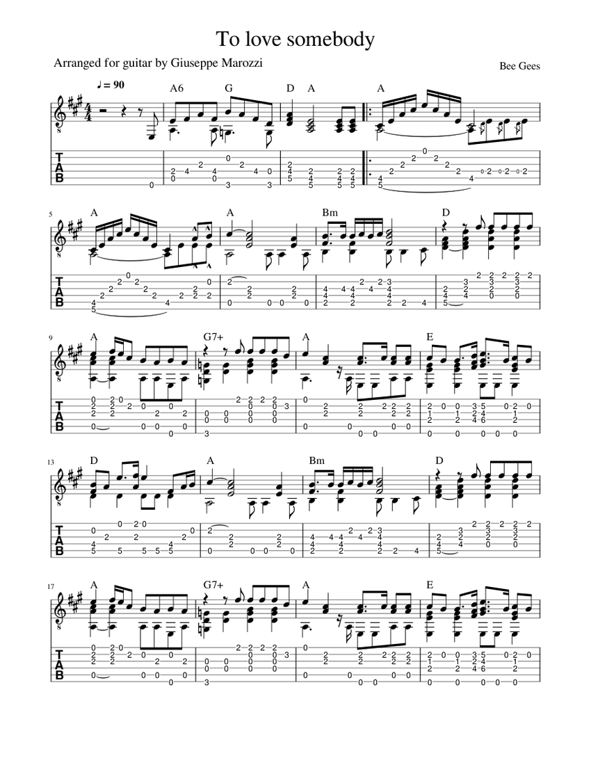 To love somebody (Bee Gees) Sheet music for Guitar (Solo) | Musescore.com