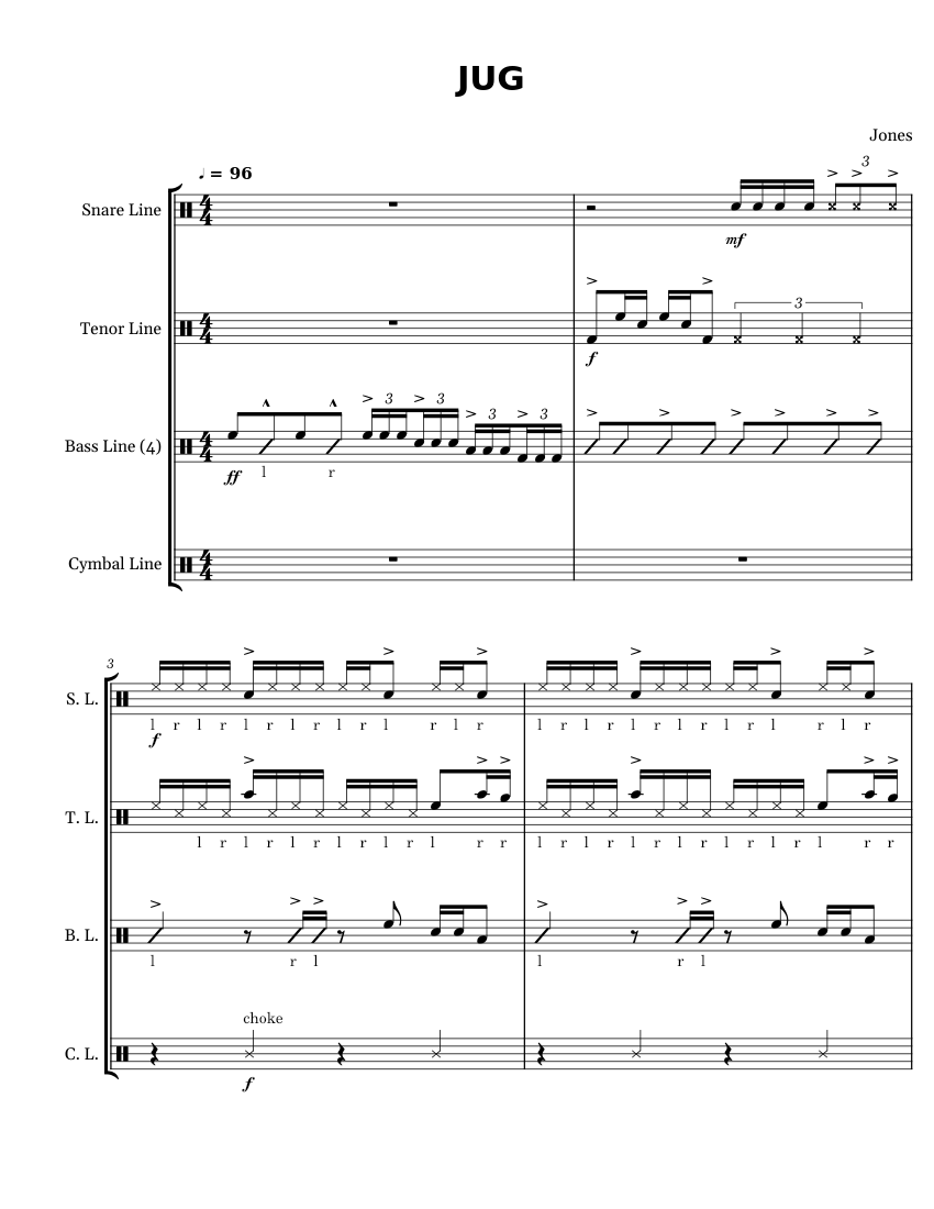 JUG - Miken Jones Sheet music for Snare drum, Crash, Tenor drum, Bass ...