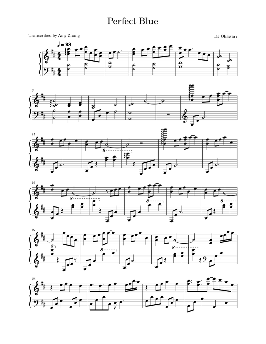 Perfect Blue – DJ Okawari (Piano Solo) Hard Sheet Music for Piano (Solo ...