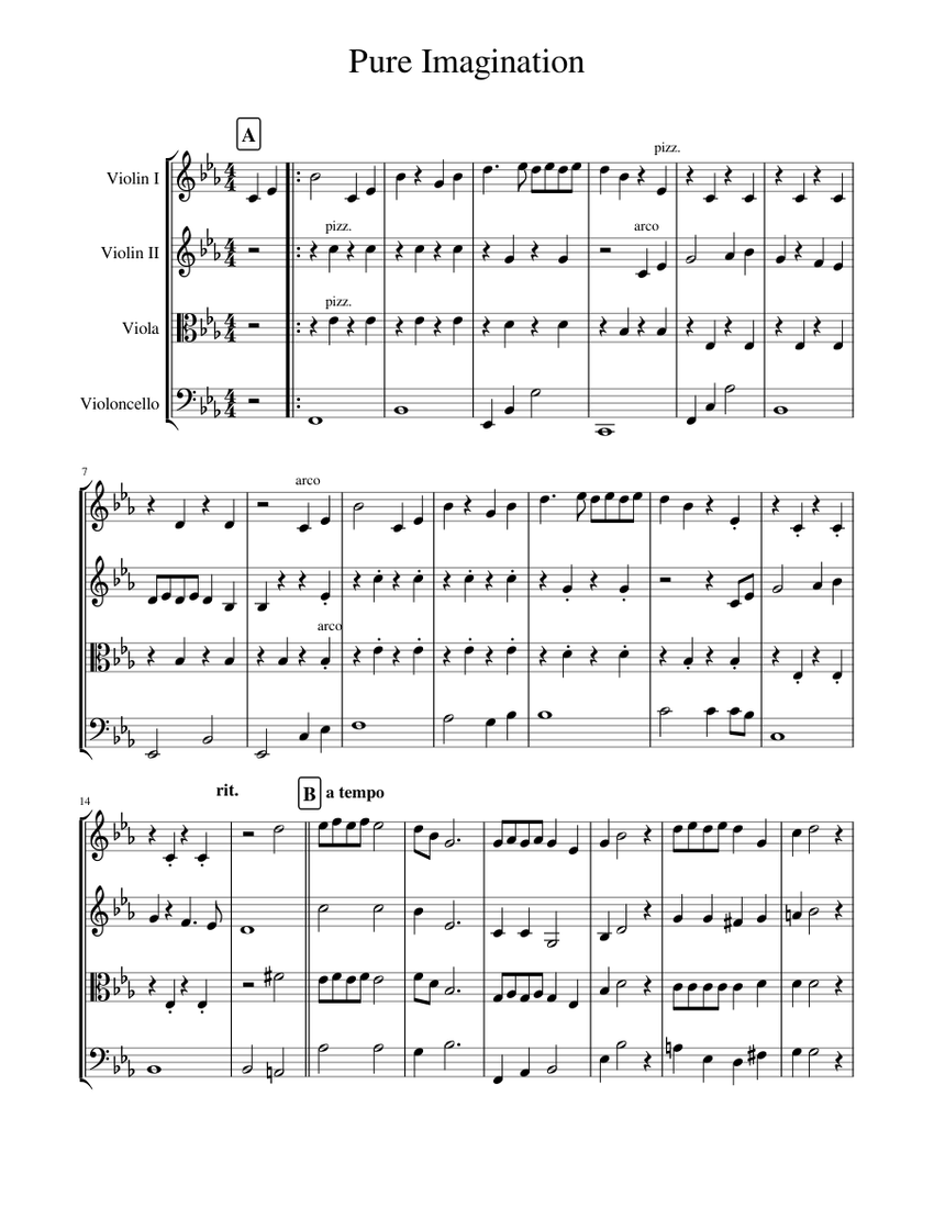 Pure Imagination Sheet Music for Violin, Viola, Cello (String Quartet ...