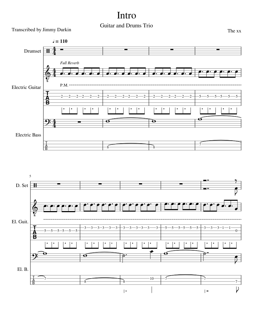 The xx - Intro Sheet Music and Tab for Guitar, Bass guitar, Drum group ...
