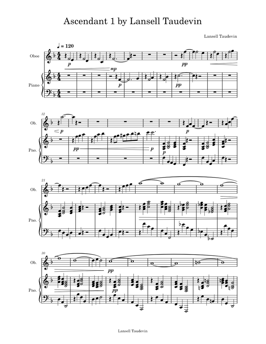 Ascendant 1 by Lansell Taudevin Sheet music for Piano, Oboe (Solo ...
