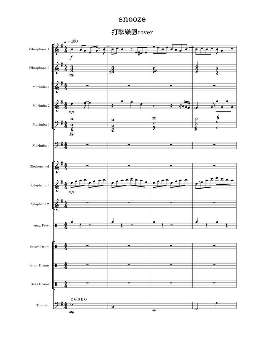 Snooze – wotaku Sheet Music for Timpani, Vibraphone, Glockenspiel ...