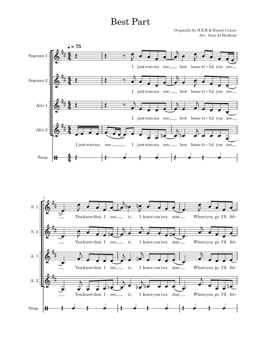 Best Part Sheet Music for Soprano, Alto, Snap (A Capella) | MuseScore.com