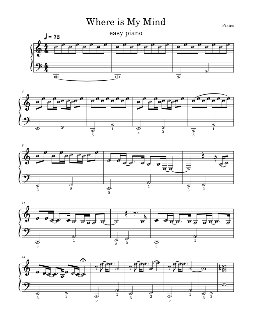 Where is my mind – Pixies Sheet music for Piano (Solo) | Musescore.com