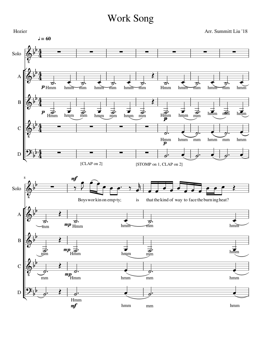 Work Song Sheet music for Soprano, Alto, Tenor, Bass voice & more ...