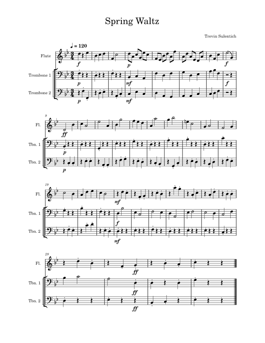Spring Waltz- Trevin Sulentich Sheet music for Trombone, Flute (Mixed ...